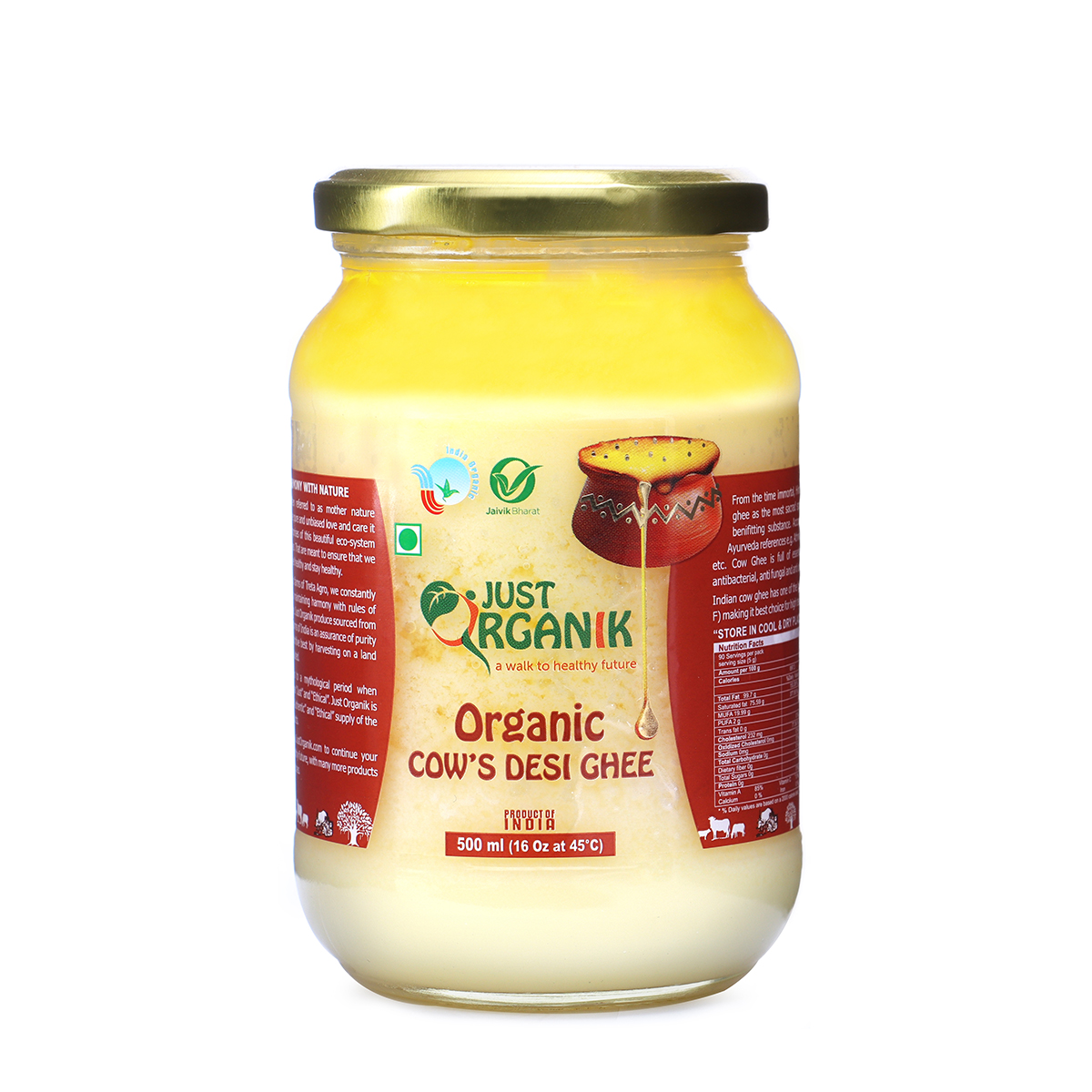 Just Organik Organic Cow Desi Ghee/ Tuppa 500ml